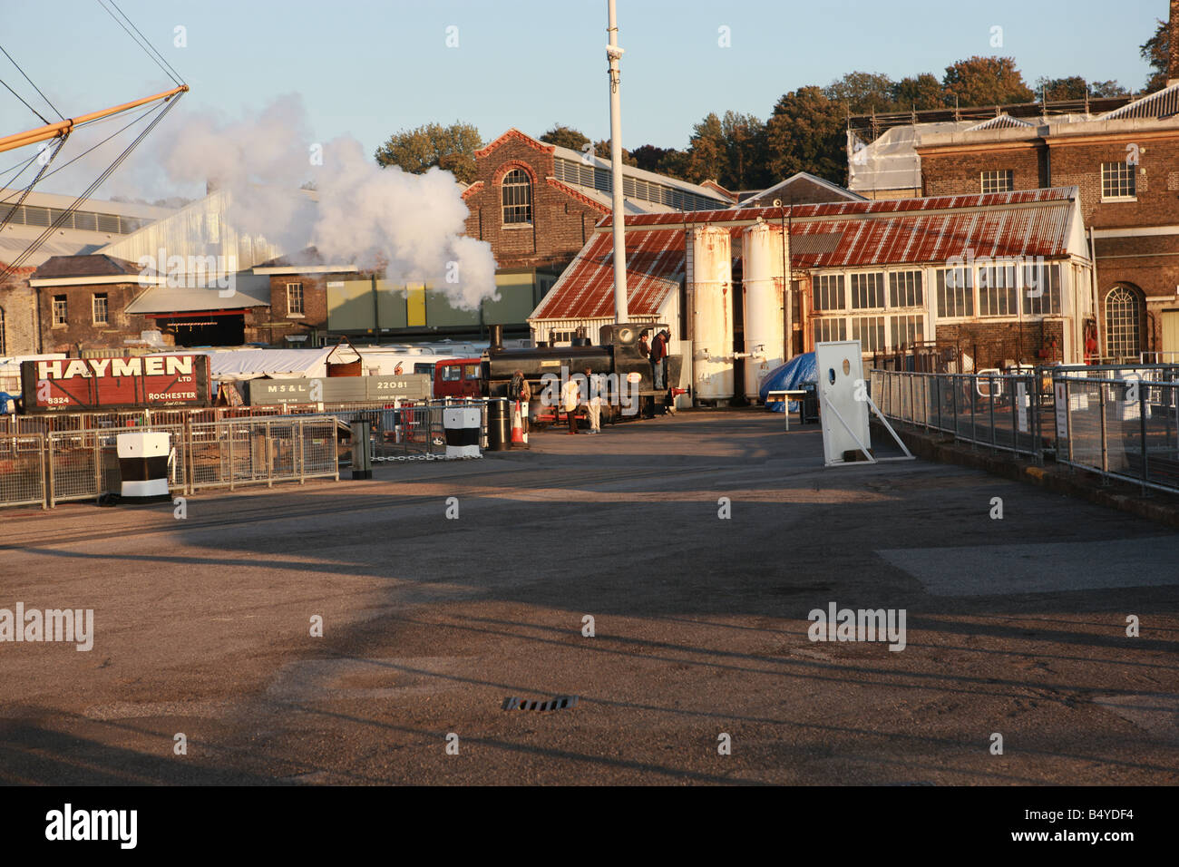 Working steam train at The Historic Dockyard in Chatham, Kent Stock ...