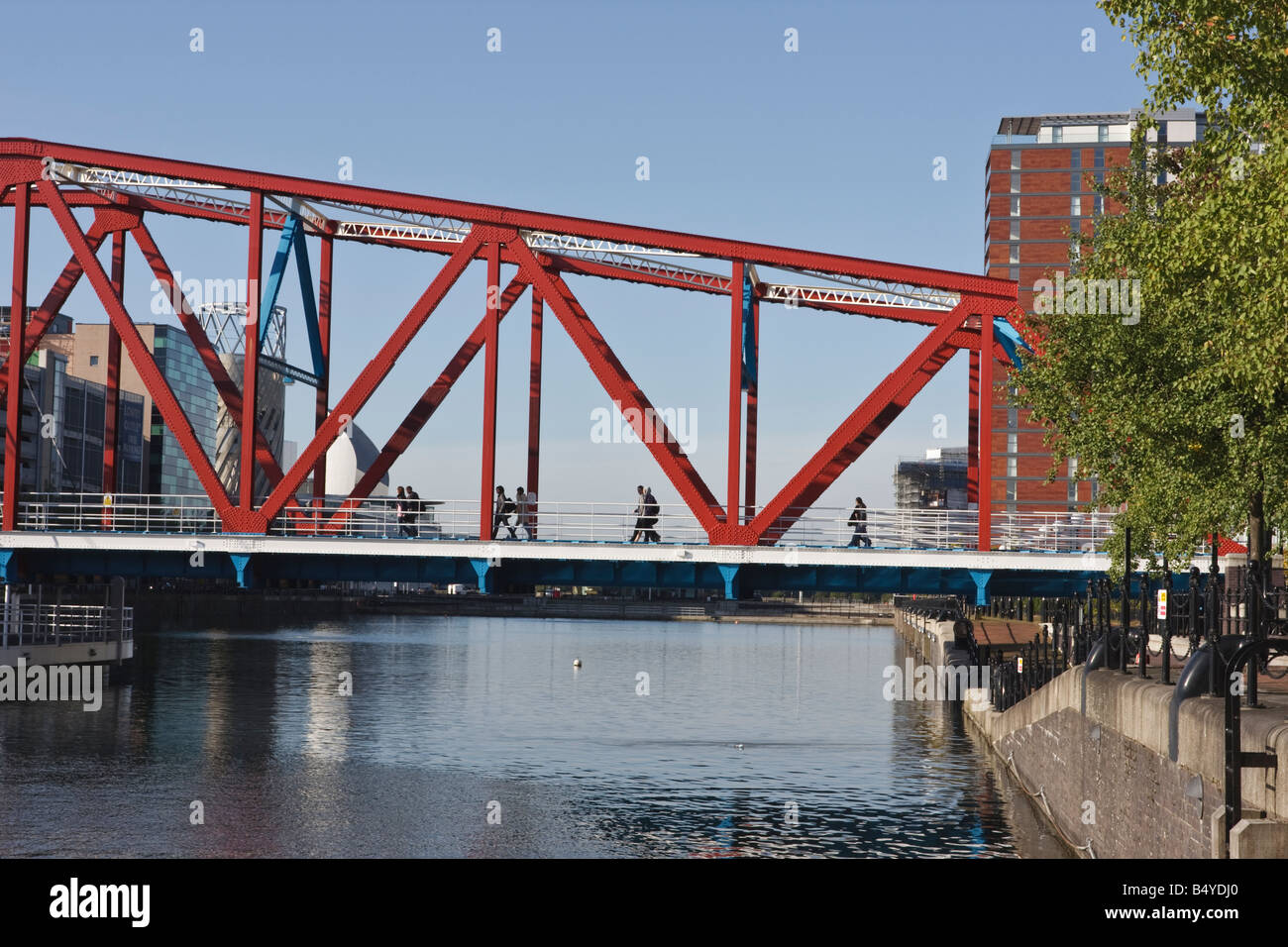 Visitors cross the Detroit Bridge Salford Quays Originally a Railway ...