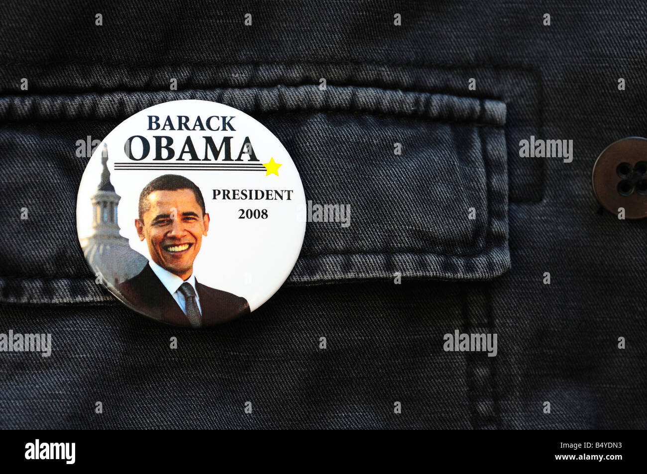 Person wearing a Barack Obama campaign badge, Maine, USA Stock Photo ...