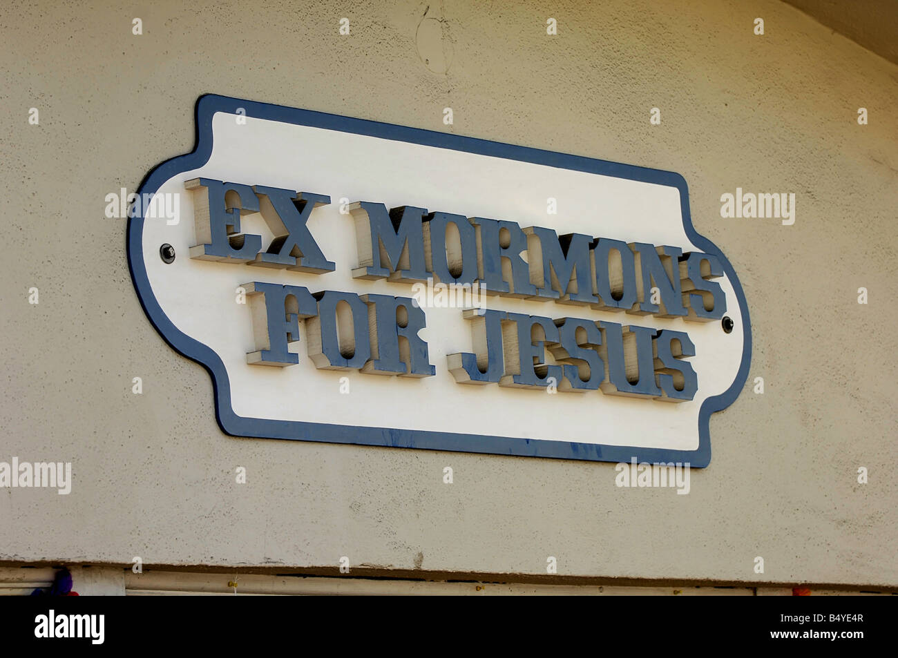 Sign above a church entrance that states Ex Mormons for Jesus Stock ...