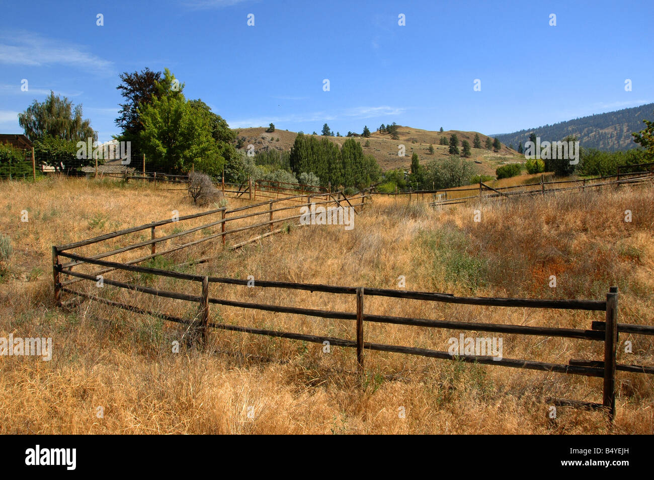 Fenced area on a Farmland in Penticton British Columbia Canada Stock ...