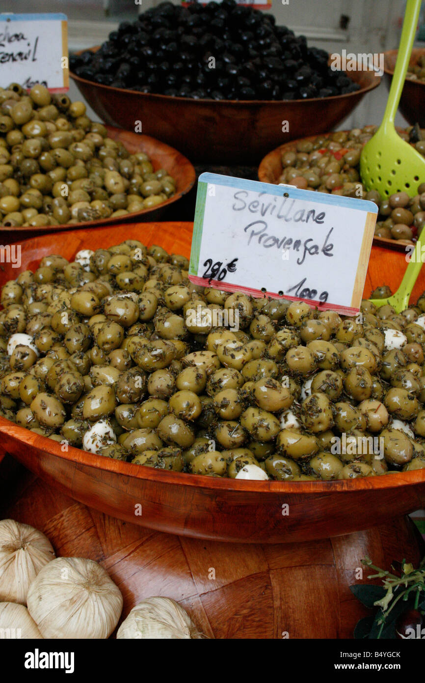 Provencal olives for sale at the market in Senlis held on Tuesday's ...