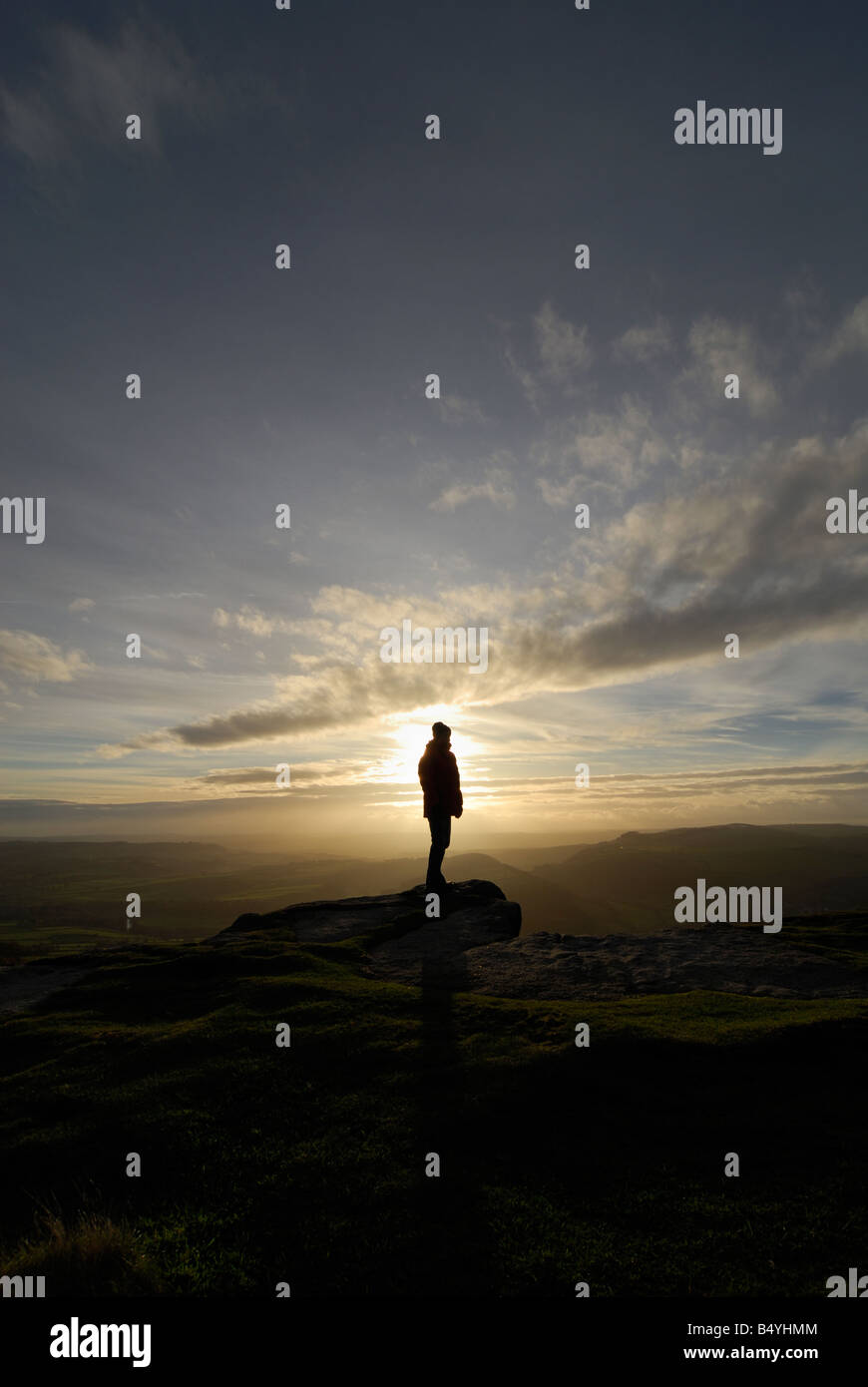 landscape person silhouette at sunset Stock Photo - Alamy