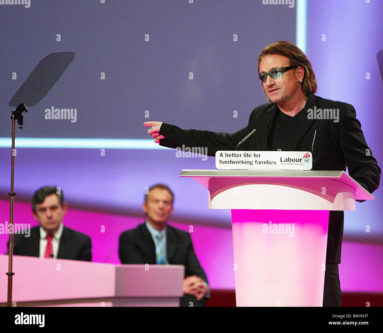 U2 lead singer Bono speaking at the Labour Party Conference 2004 ...