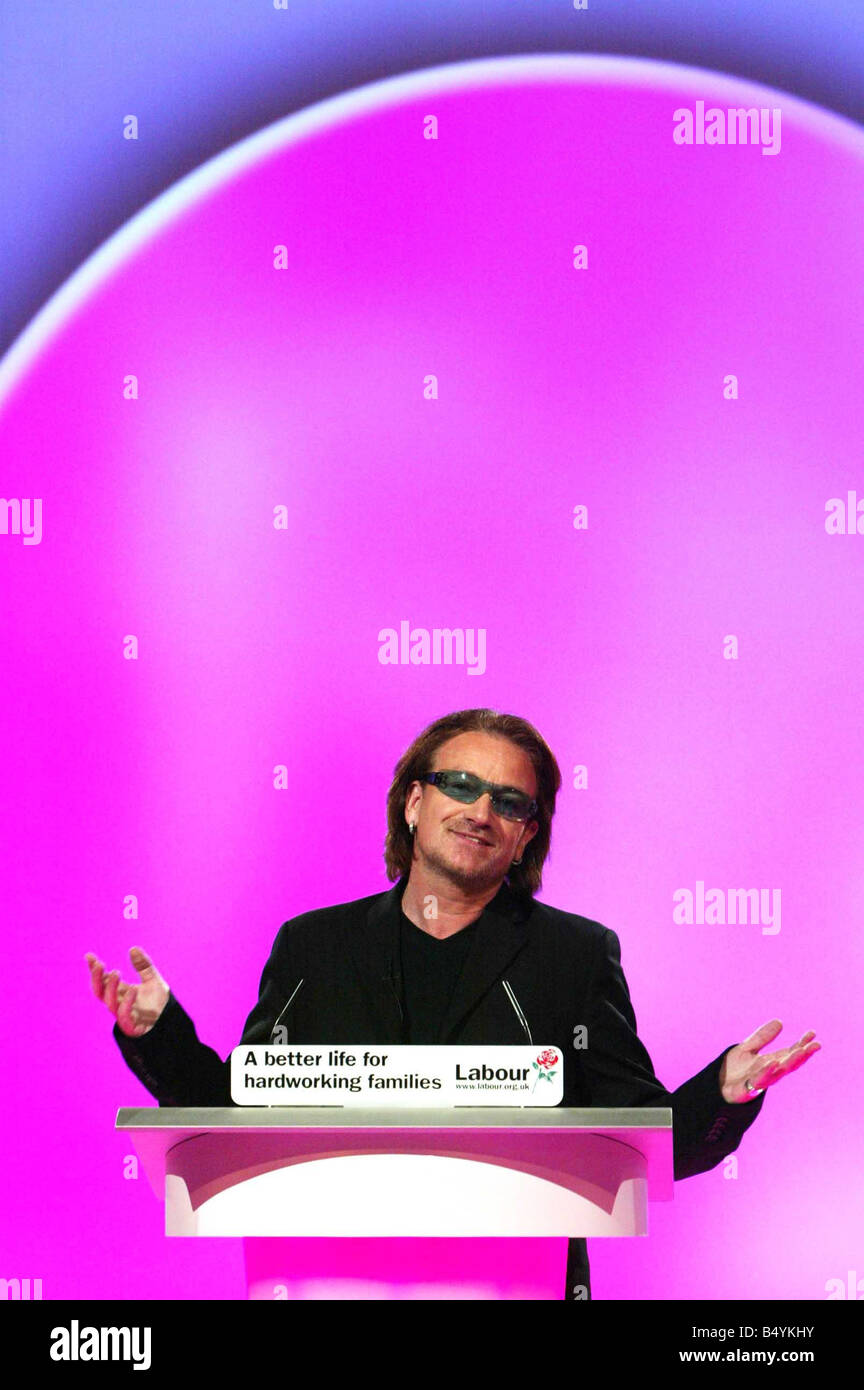 U2 lead singer Bono speaking at the Labour Party Conference 2004 ...