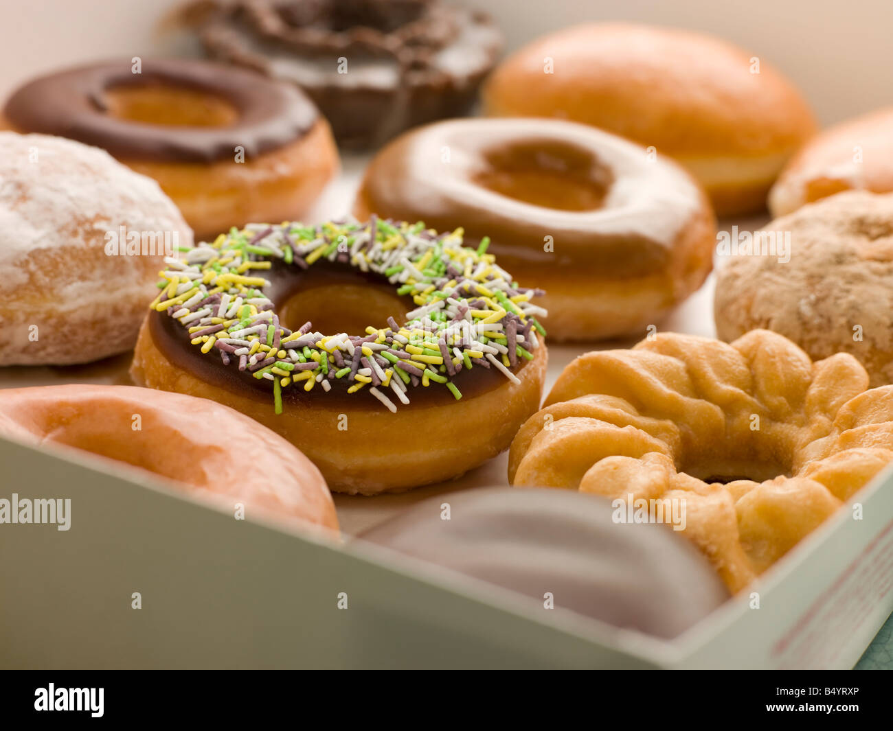Selection Of Doughnuts In A Tray Stock Photo - Alamy