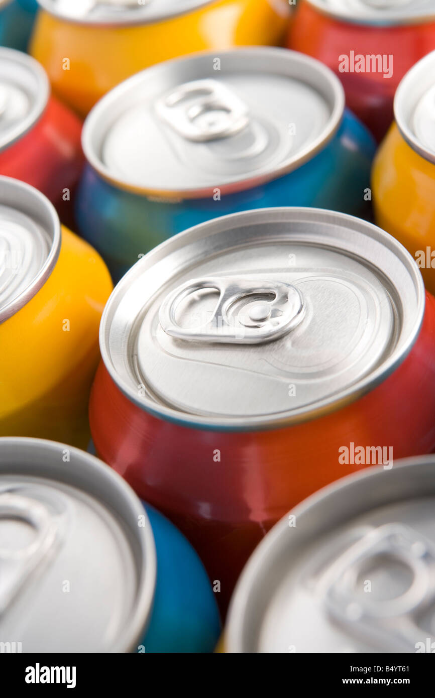 Close Up Of Multi Colored Soda Cans Stock Photo - Alamy