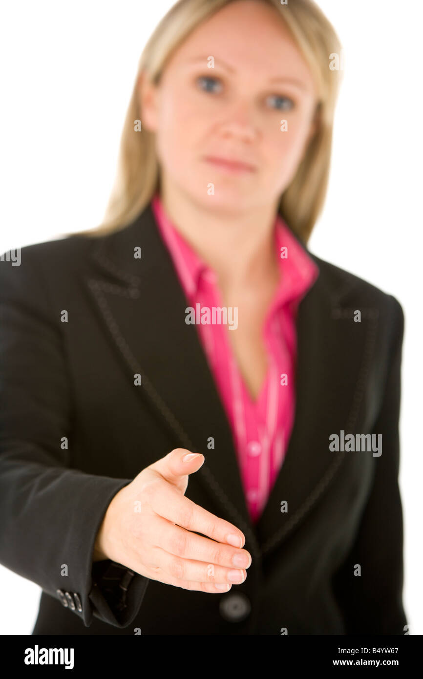 Businesswoman Holding Her Hand Out In Greeting Stock Photo - Alamy