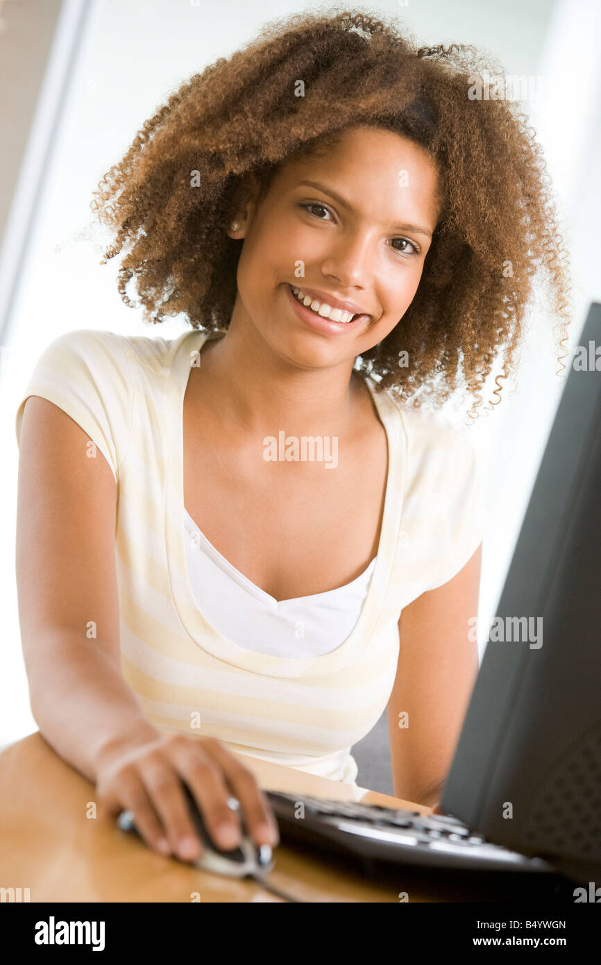 Teenage Girl Using Desktop Computer Stock Photo - Alamy