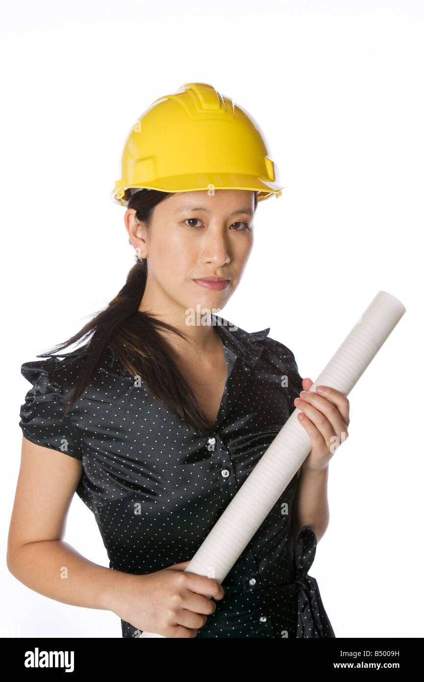 Asian engineer architect isolated against white background Stock Photo ...
