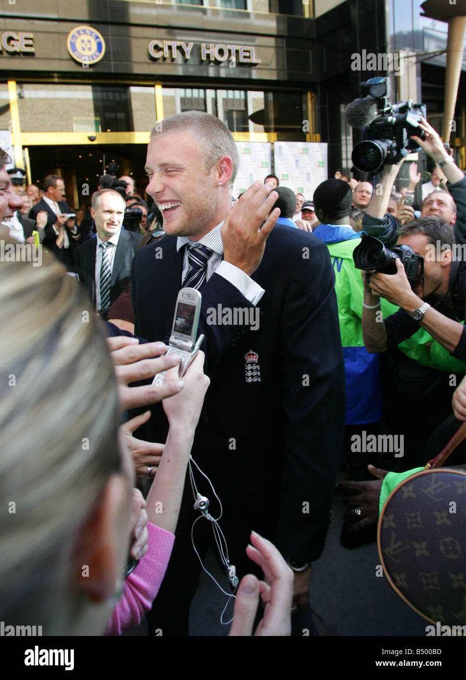 Andrew Freddie Flintoff and the victorious England Ashes team leave ...