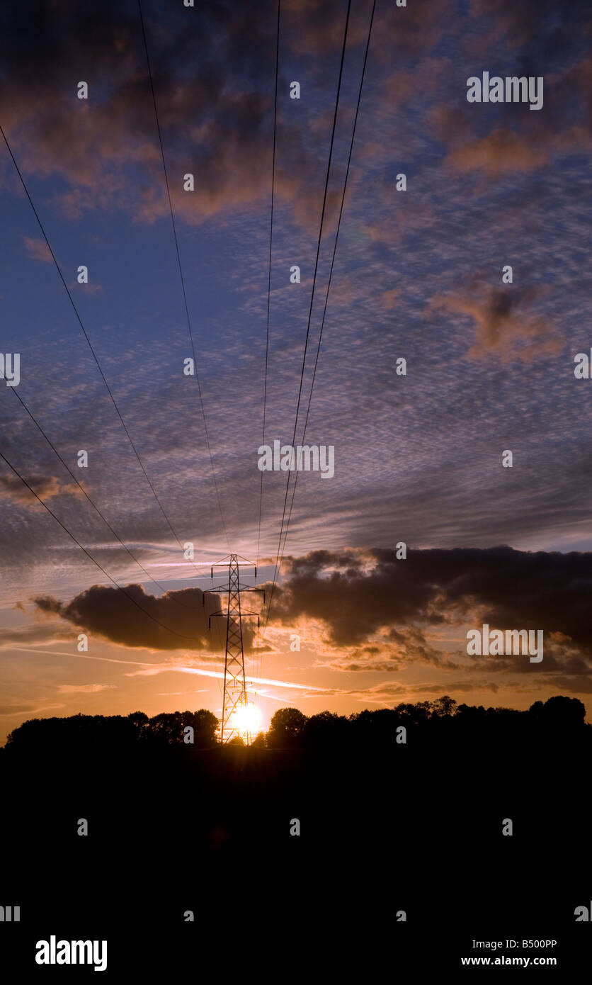 Power line with sky and clouds hi-res stock photography and images - Alamy