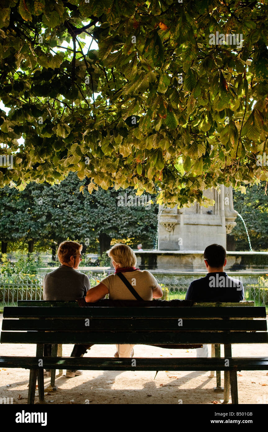 People sitting on a park bench under a lime tree Stock Photo - Alamy