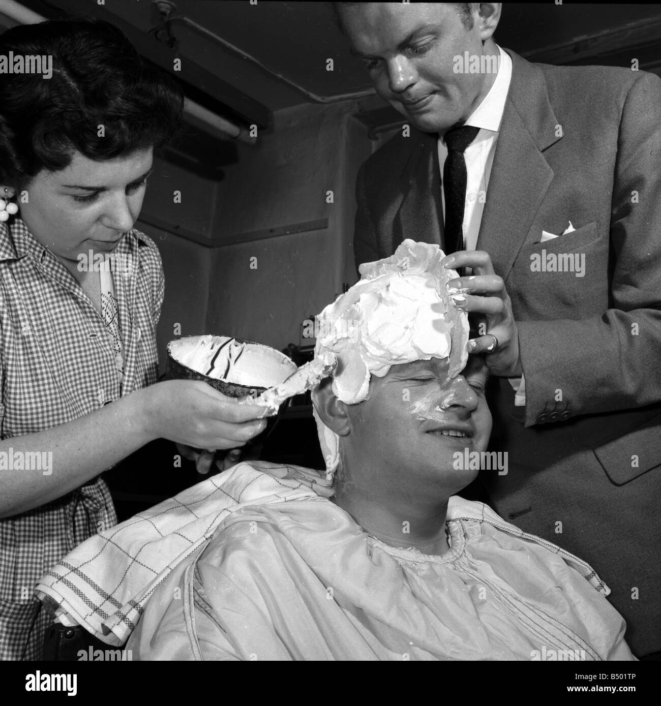 Comedian Benny Hill Having A Plaster Cast Of His Skull Made So A Wig