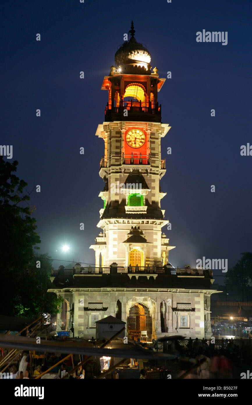 Sadar market clock tower at night, Jodhpur, Rajasthan, India Stock ...