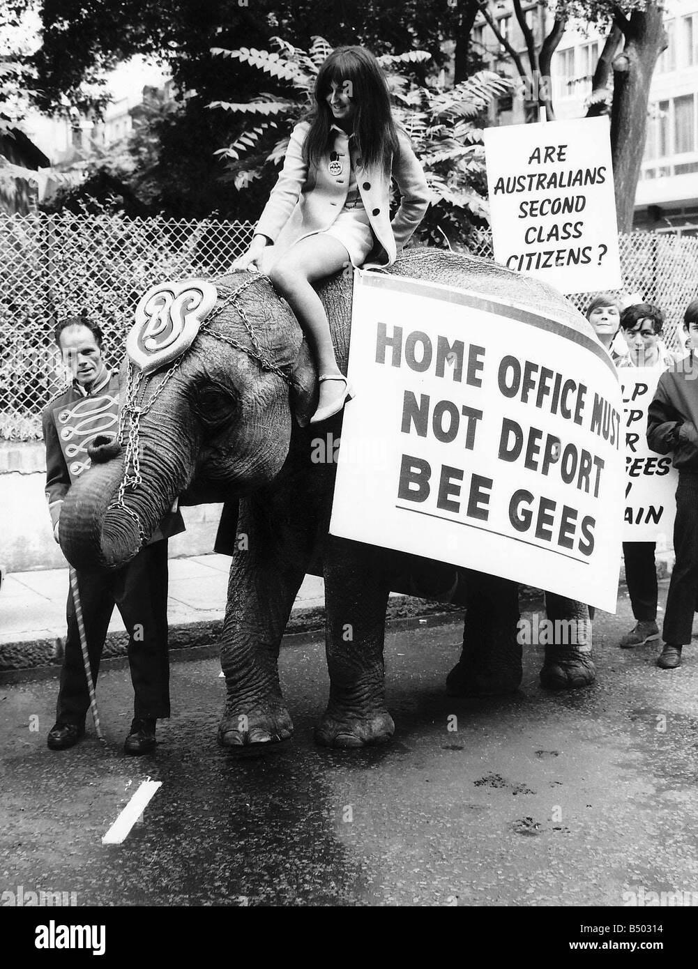 Demonstrations Fans of the pop group The Bee Gees protest Home Office ...