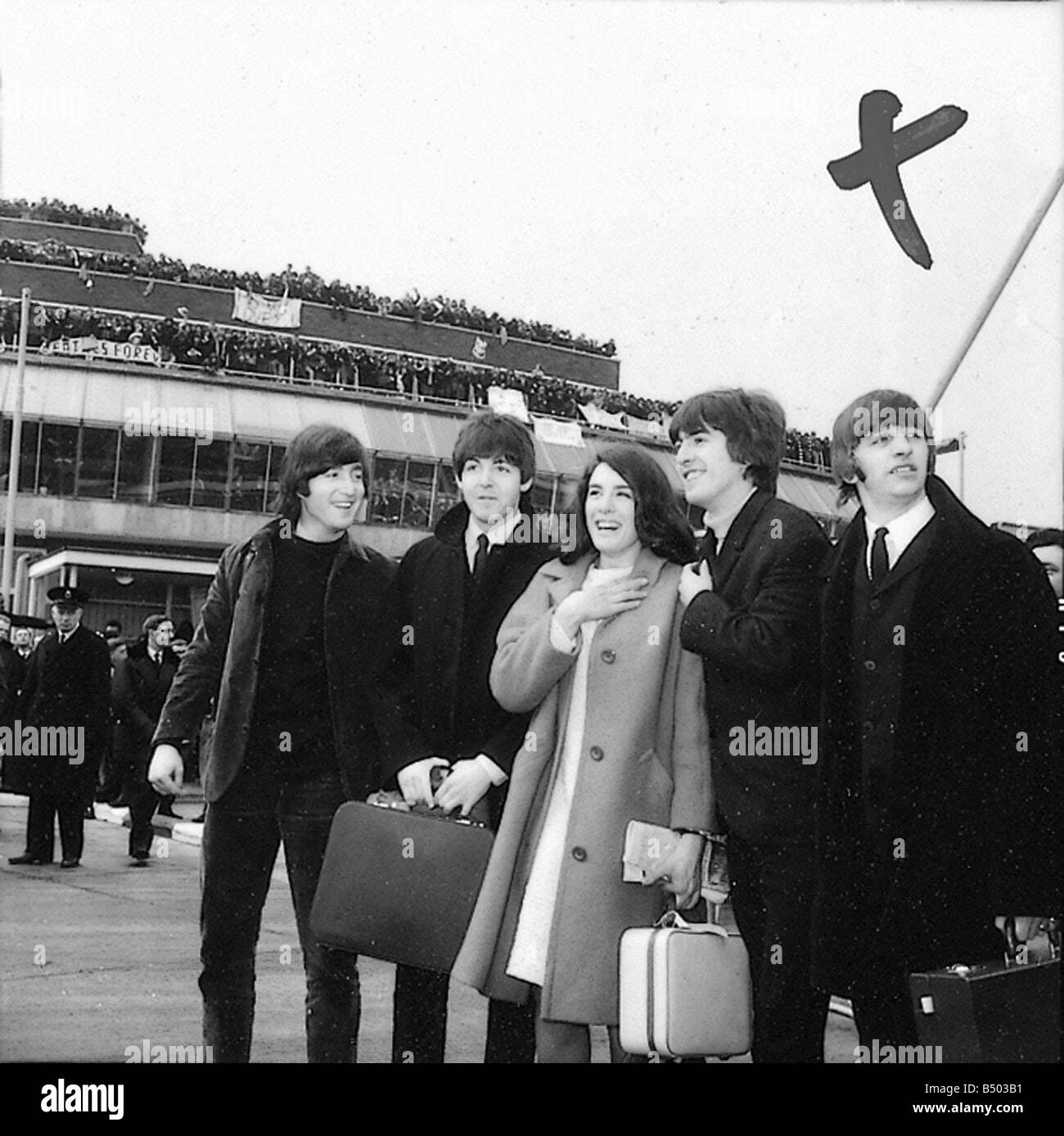 Beatles files 1964 The Beatles with Eleanor Bron at London airport ...