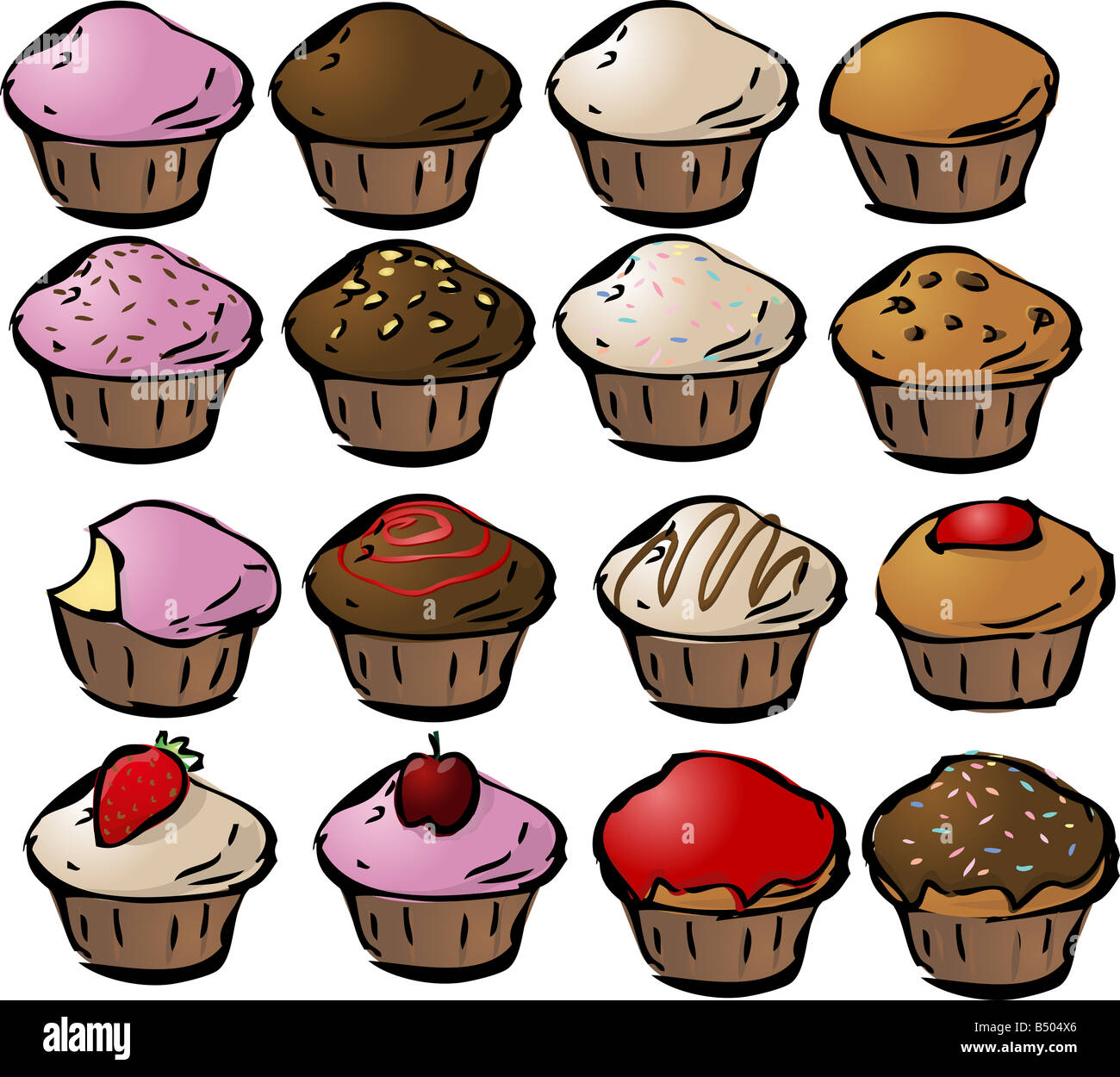 Various cupcake cons lineart sketch mix and match colors and toppings ...