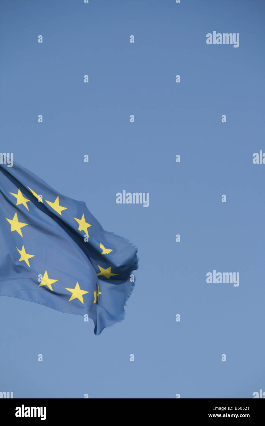 one european union flag flying in the wind in sun Stock Photo - Alamy