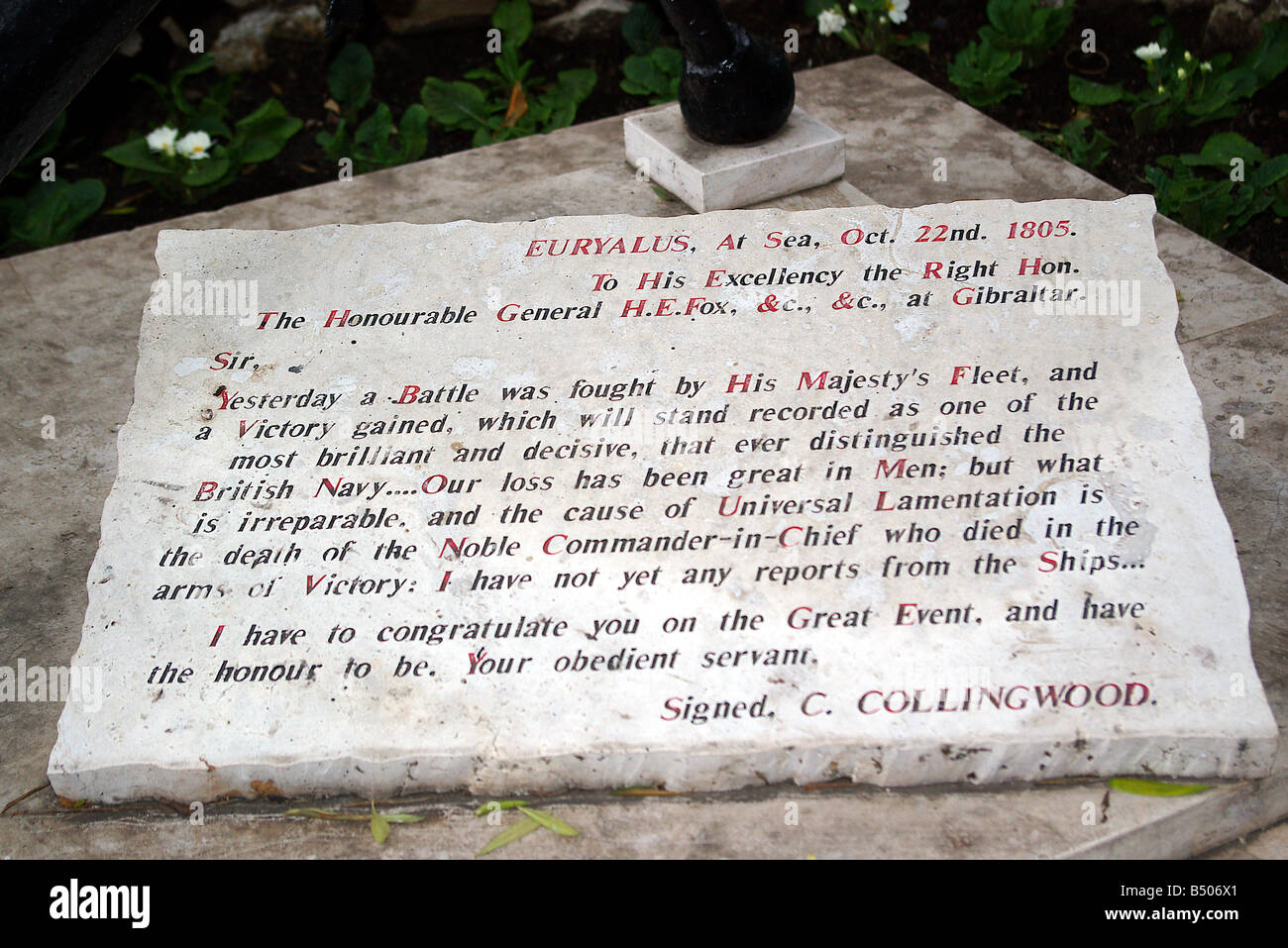 Stone memorial to the victory at the Battle of Trafalgar 1805 Stock ...