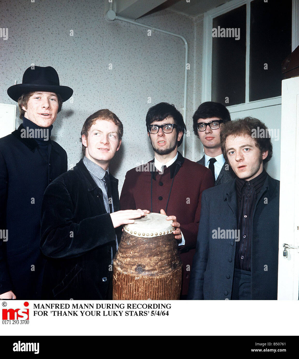 Pop group Manfred Mann during recording of Thank 1964 your lucky stars ...