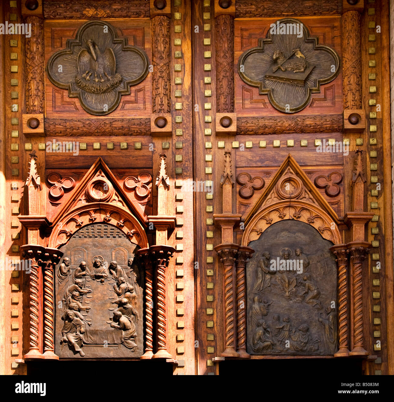 Wooden Church Doors with Metal Religious Stock Photo - Alamy