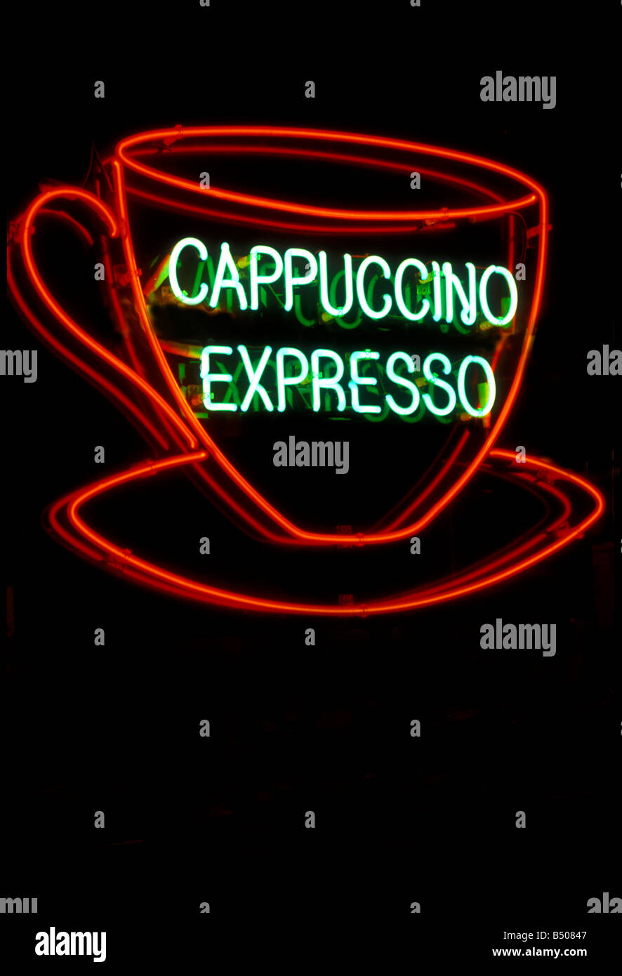 cappuccino expresso neon sign Stock Photo - Alamy