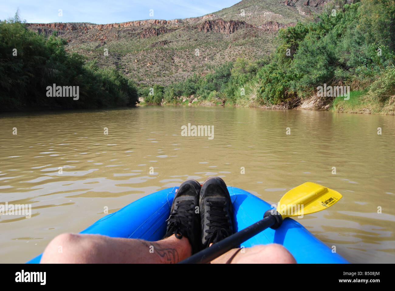 Rafting down the Rio Grande river on the US Mexico border in West Texas ...