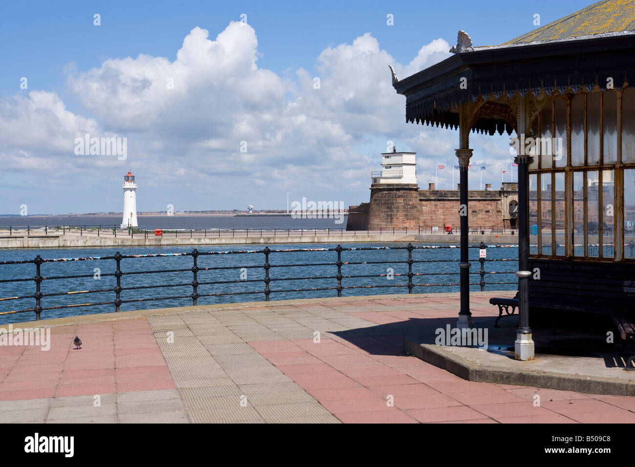 from the promenade looking to Fort Perch Rock at New Brighton, Wirral ...