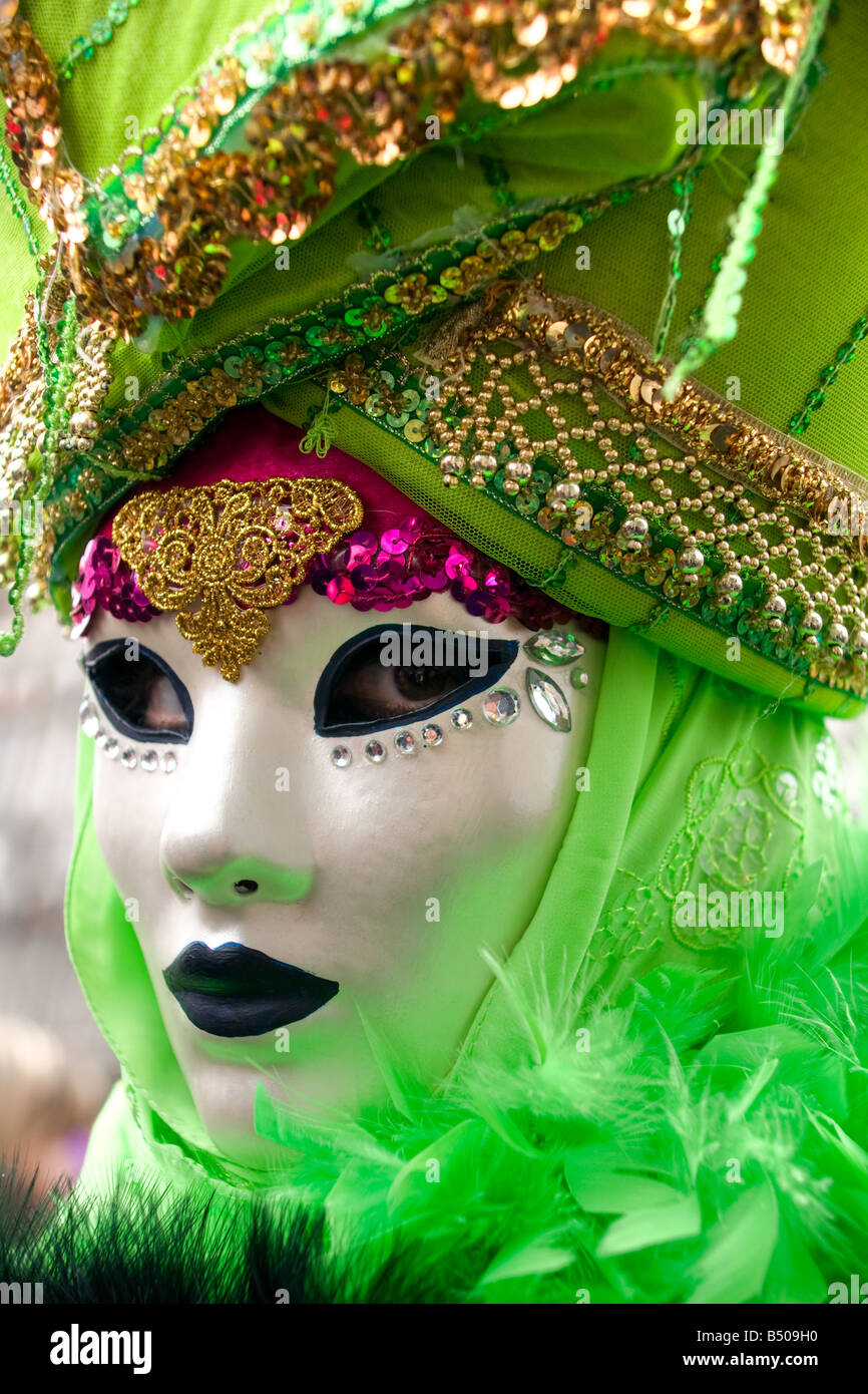 Venetian carnival beautiful woman mask gondola portrait hi-res stock ...