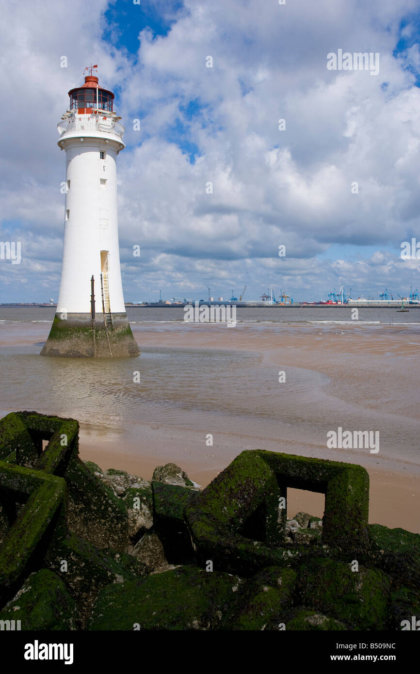 Sea defences and lighthouse at New Brighton, Wirral Stock Photo - Alamy