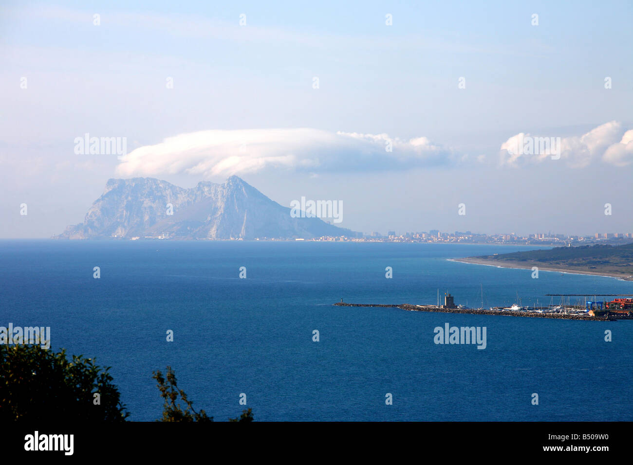 View of the Gibraltar rock from Spain looking across the sea Stock ...