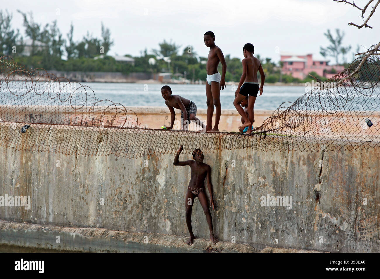 Kids playing around at British Colonial Beach in Nassau in the Bahamas ...