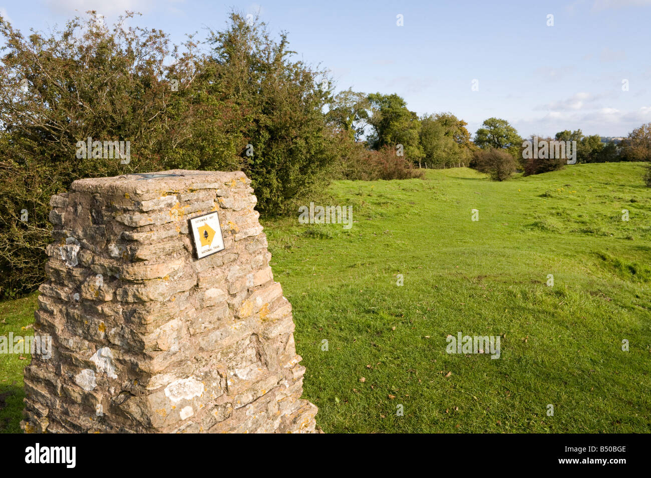 A Cotswold Way waymark on the topograph on Haresfield Beacon ...