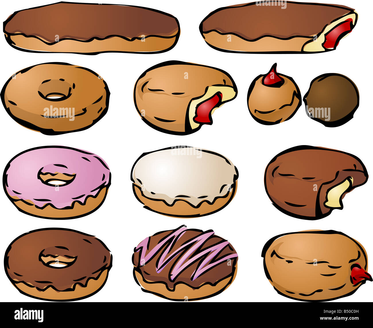 Various donut icons hand drawn lineart look mix and match colors and ...