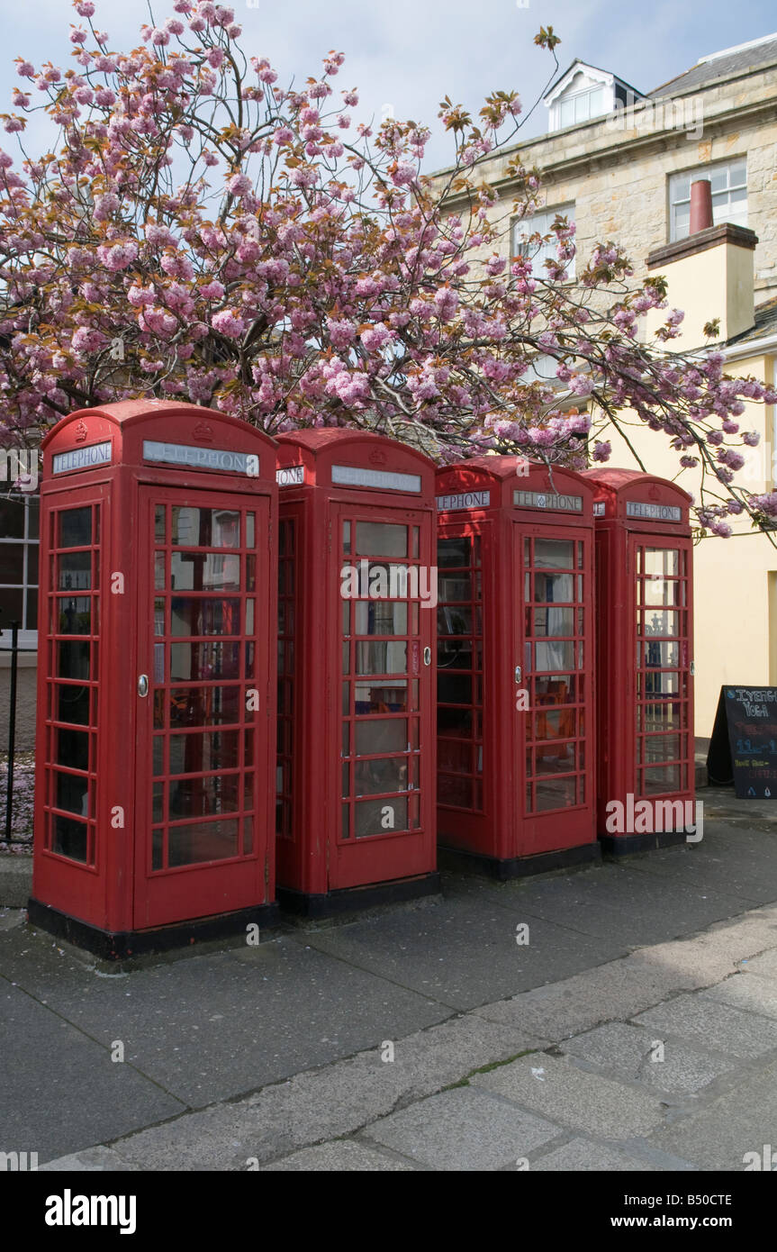 A row of four BT red telephone boxes, Truro Cornwall Stock Photo - Alamy