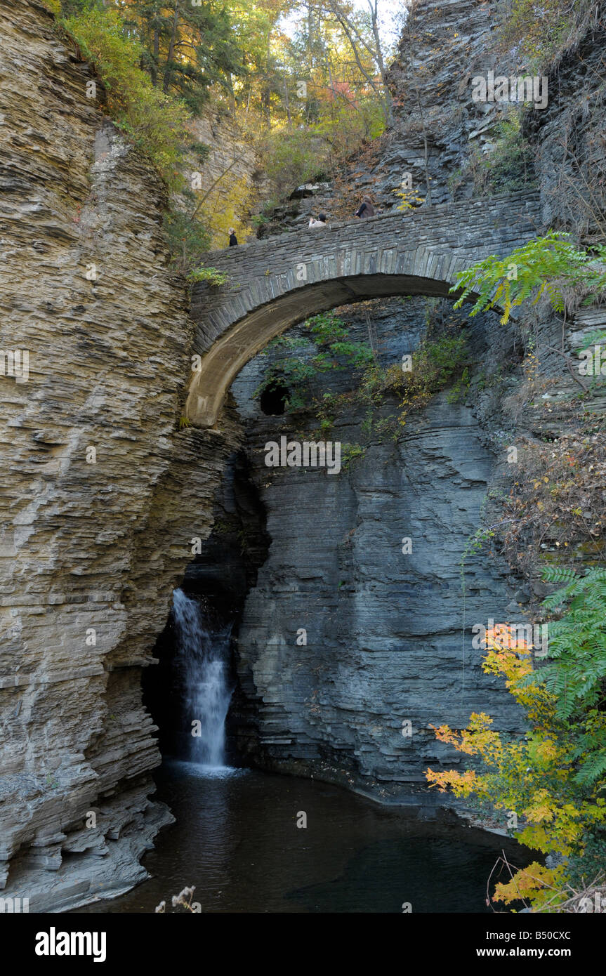 Stone bridge crossing gorge in Watkins Glen State Park NY USA Stock ...