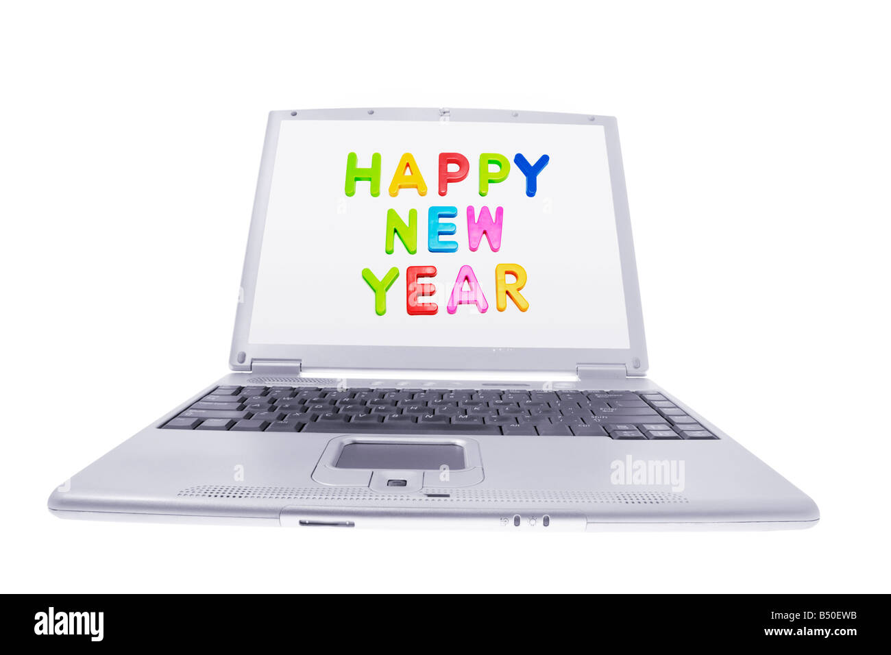 Laptop with New Year Greetings Stock Photo - Alamy