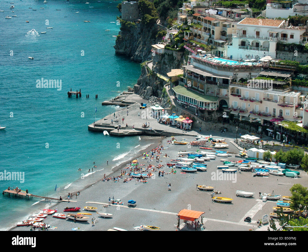 Beach front and sea at Positano, Amalfi Coast, Italy Stock Photo - Alamy
