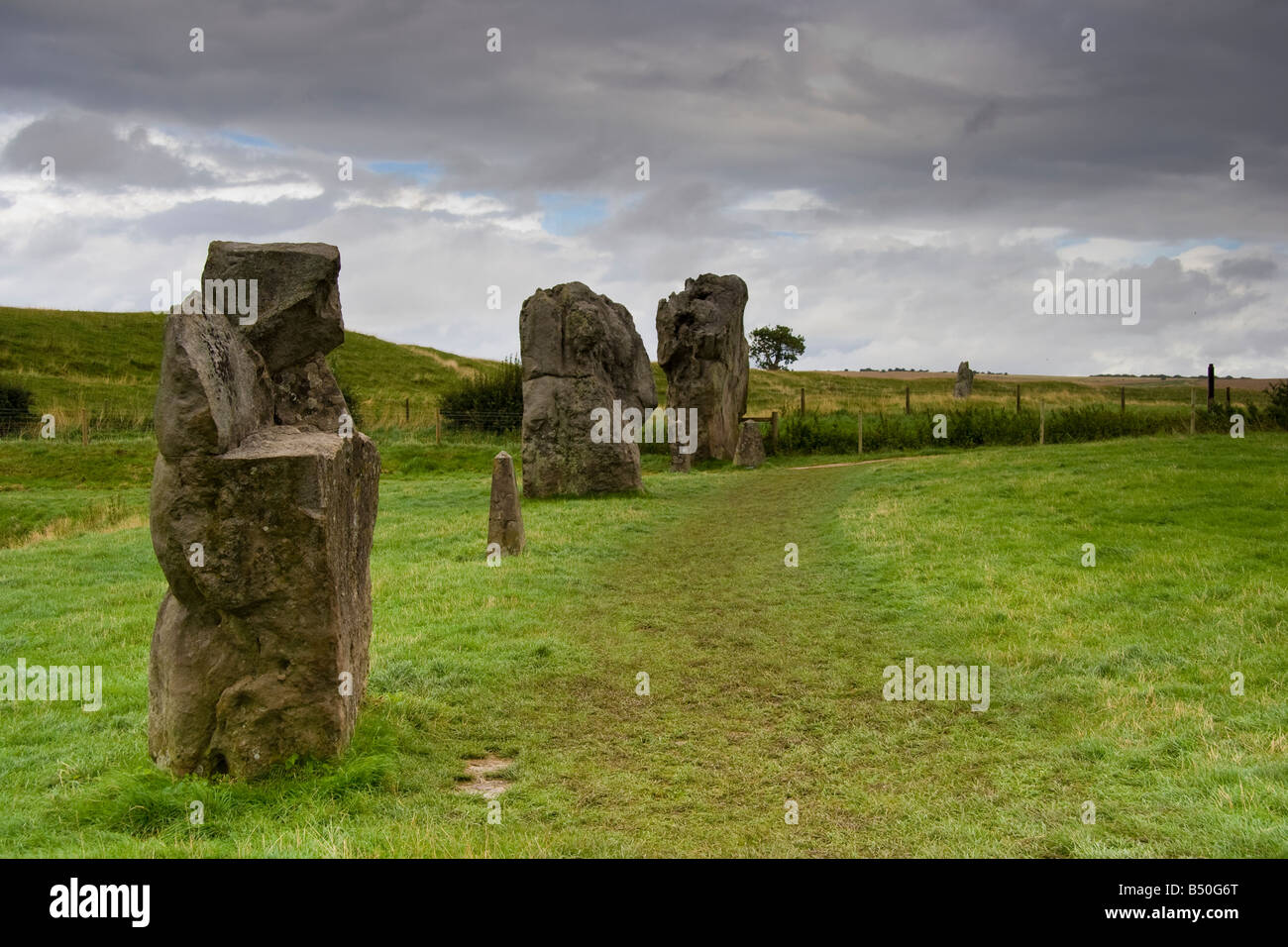 Avebury Neolithic stone circle, a henge. The North West Quarter, view ...