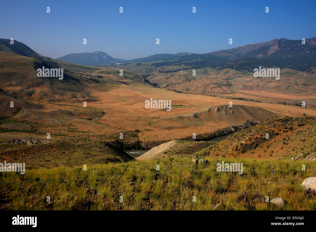 North Yellowstone landscape from hills above Gardiner Montana ...