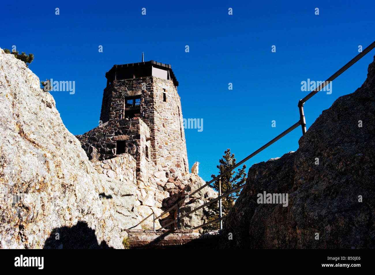 stone fire lookout tower at the end of the Harney Peak Trail in the ...