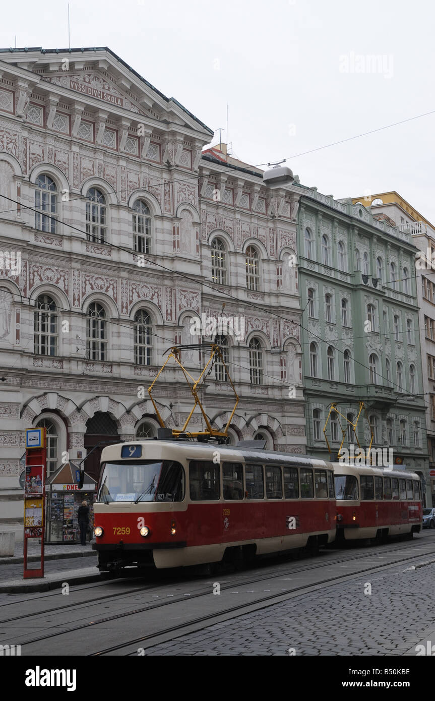 A tram passes along Vodickova street, Prague, Czech republic Stock ...