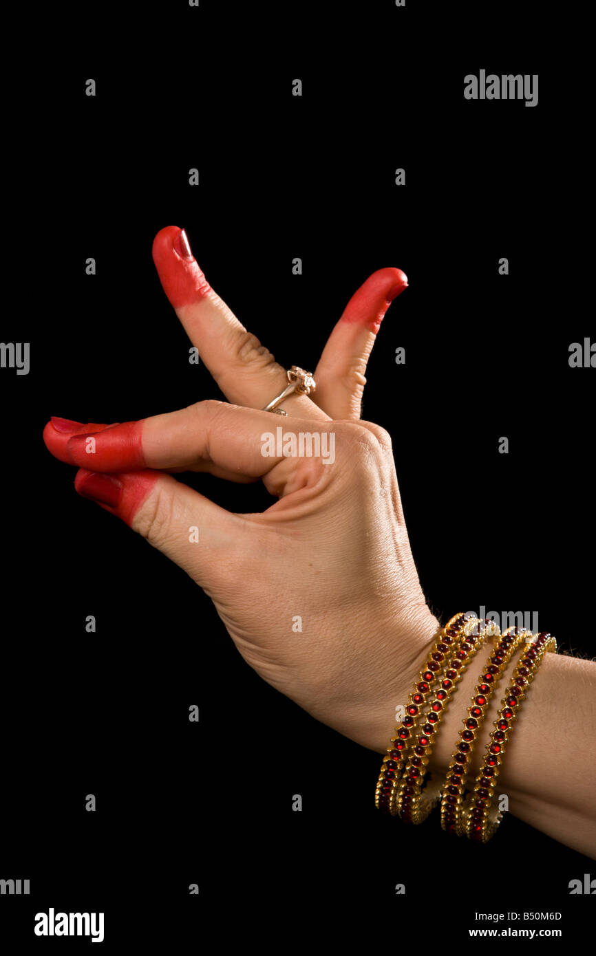 Woman hand showing Katakamukha hasta meaning Opening in a Bracelet of ...