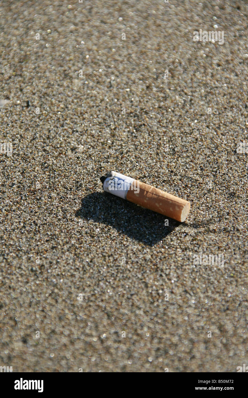 one cigarette stub discarded on street road floor Stock Photo - Alamy