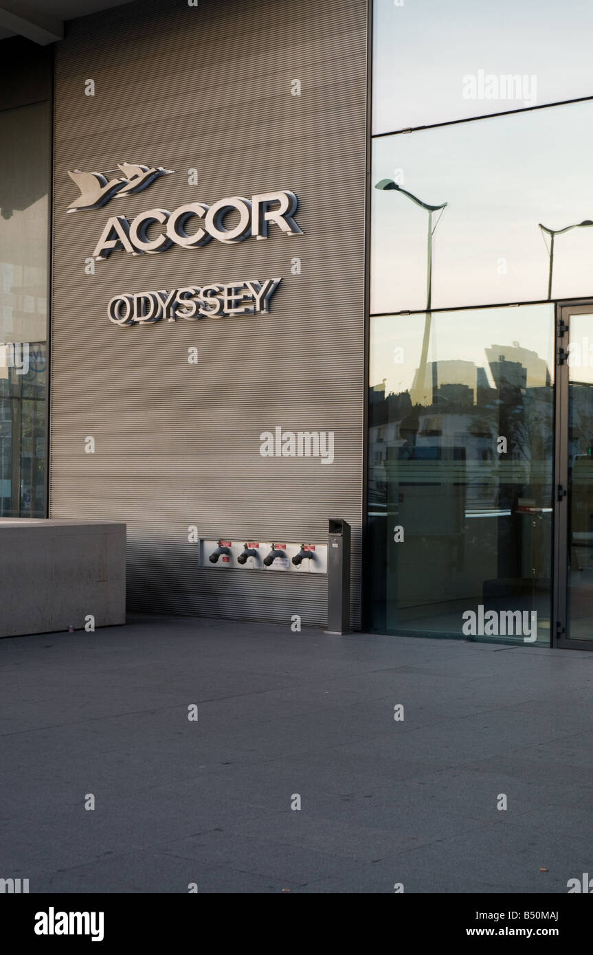 The entrance of the Accor Company building in the new area district of ...