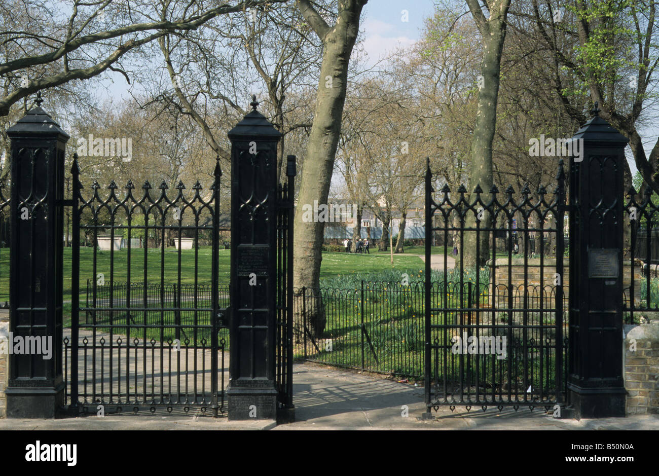 Gothic gatepiers and railings of churchyard of St Dunstan and All ...