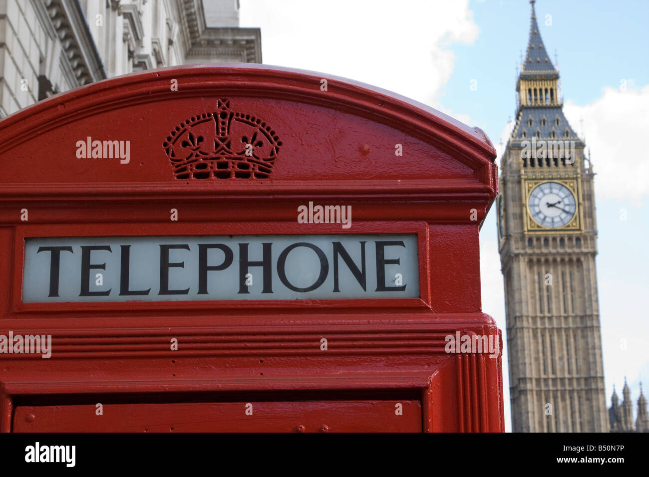 red phone box out of focus big ben beyond london england uk gb Stock ...