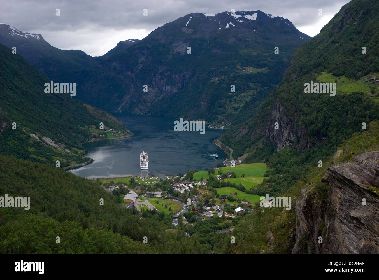 View to famous Geiranger fjord from Flydalsjuvet viewpoint Stock Photo ...