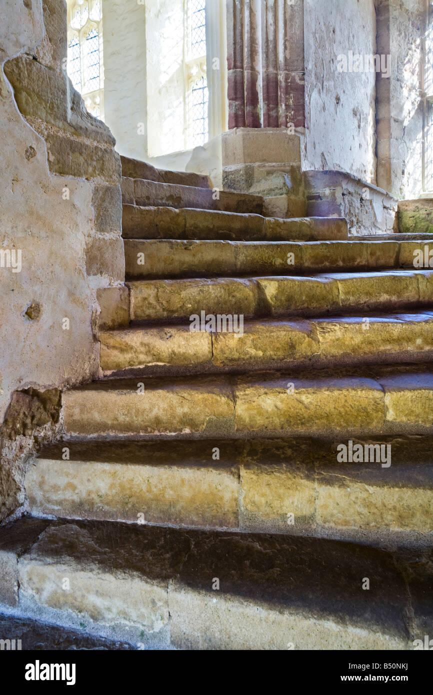 The steps leading into the 15th century refectory at Cleeve Abbey, at ...